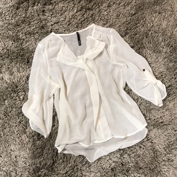 Tops | White Cream Chiffon Top Three Fourth Sleeve Blouse | Poshmark